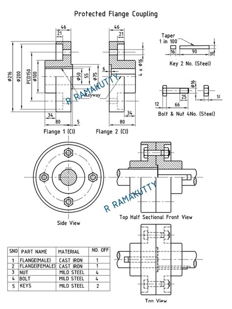 Machine Drawing Flange Coupling