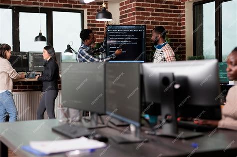 Free Photo Cyber Security Company Developers Encrypting Cloud Processing Data System Using