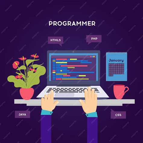 Premium Vector Workplace Of Programmer Or Coder Vector Illustration Programmer Coding A New