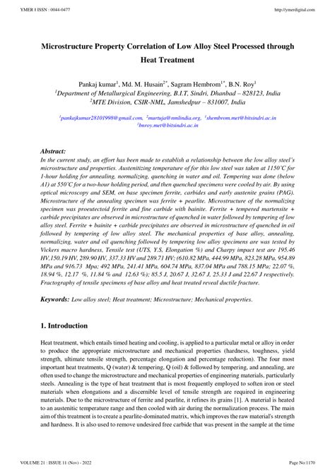 Pdf Microstructure Property Correlation Of Low Alloy Steel Processed Through Heat Treatment