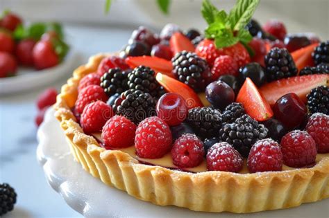 A Vibrant Fruit Tart Showcasing A Medley Of Fresh Berries Atop A