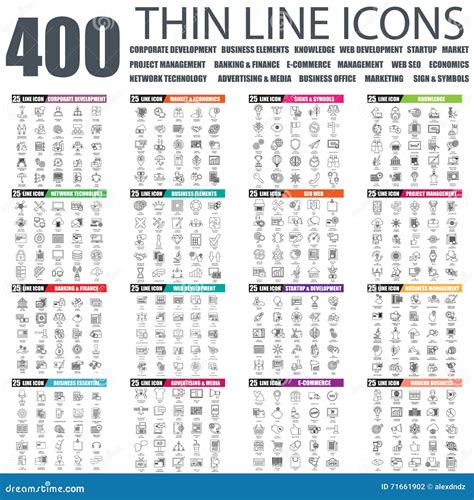Sistema De La Línea Fina Plana Iconos Del Web Del Negocio Ilustración