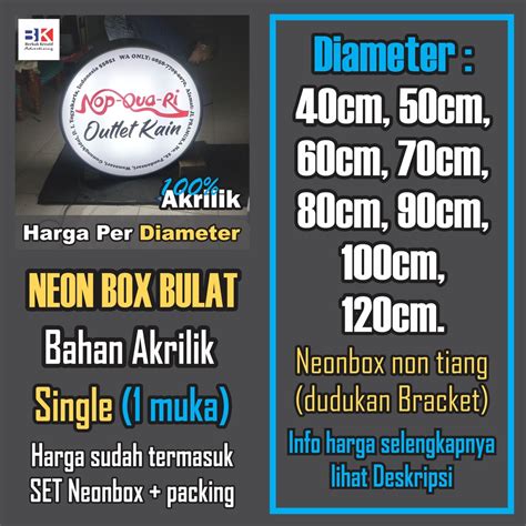 Jual Neon Box Akrilik Bulat 1 Muka Neon Box Akrilik Murah 1 Sisi