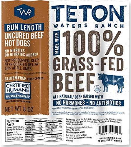 Teton Waters Ranch 100 Grass Fed Beef Bun Length Hot Dogs