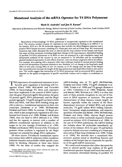 Pdf Mutational Analysis Of The Mrna Operator For T4 Dna Polymerase