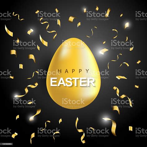 색종이 황금 색과 어두운 배경 부활절 금 달걀입니다 텍스트 행복 부활절 유형 인사말 카드 계란 종교적인 휴일입니다 포스터 전단지에 대한 벡터 그림 개념에 대한 스톡 벡터