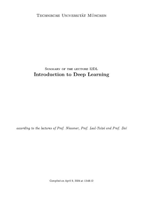 Lecture Summary Technische Universität München Summary Of The Lecture