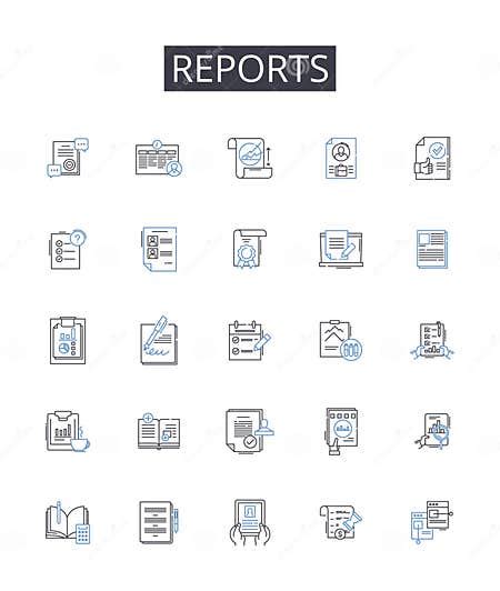 Reports Line Icons Collection Records Files Documents Accounts Bulletins Briefings
