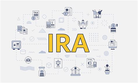Ira 개인 퇴직 계좌 개념 중앙에 큰 단어 또는 텍스트로 설정된 아이콘 0명에 대한 스톡 벡터 아트 및 기타 이미지 0명