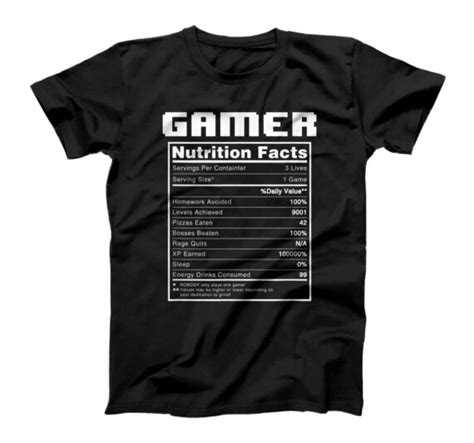 gamer nutrition facts funny video game esports gaming nerds t shirt