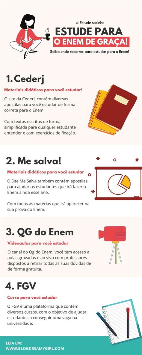 Estude para o Enem de Graça Estudos para o enem Enem Dicas enem
