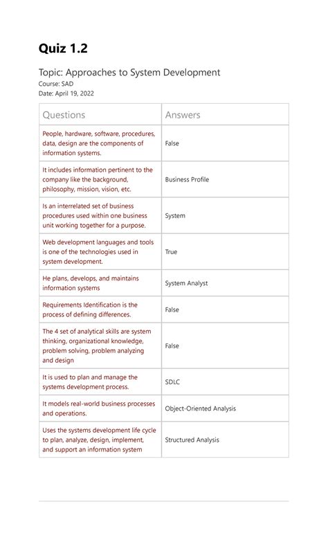 Quiz Approaches To System Development Quiz Topic Approaches To System Development