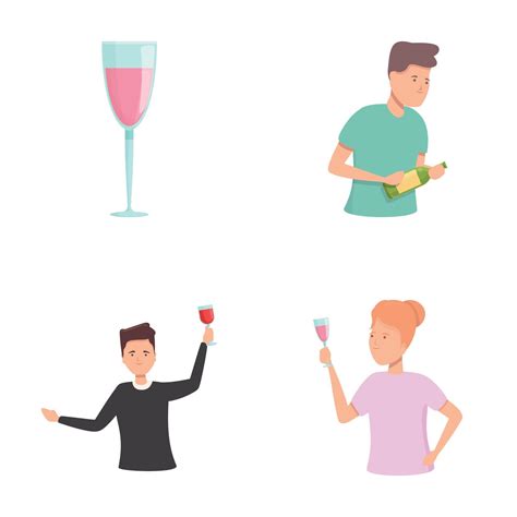 Tasting Icons Set Cartoon Professional Expert Doing Wine Tasting