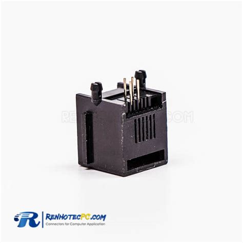 Rj45 90 Degree Connector Female 1 Port 4p Black Gold Plated Unshield Without Led