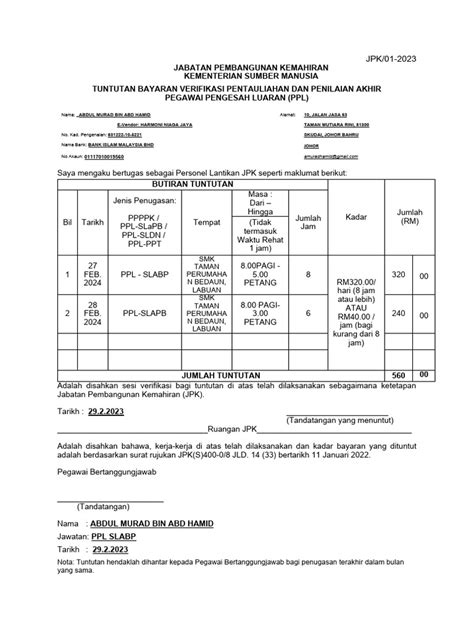 Borang Claim Pakar Lampiran 14 Borang Tuntutan Elaun Verifikasi Pdf