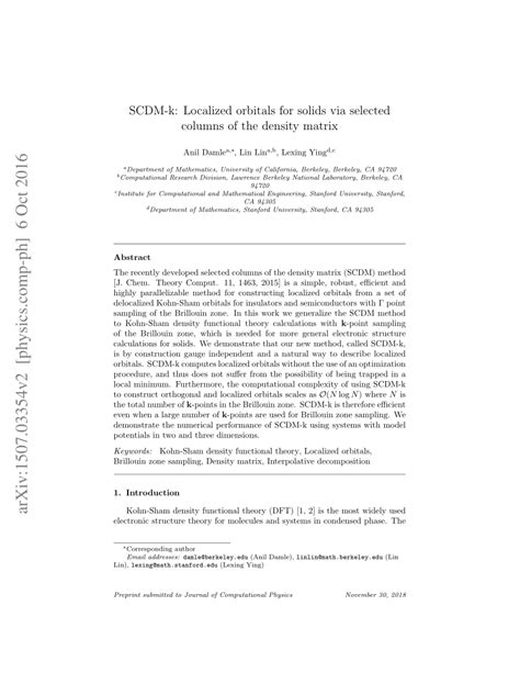 Pdf Scdm K Localized Orbitals For Solids Via Selected Columns Of The Density Matrix