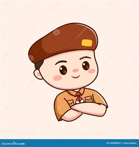 Indonesian Scout Girl Saluting Cute Kawaii Chibi Character Illustration Cartoon Vector