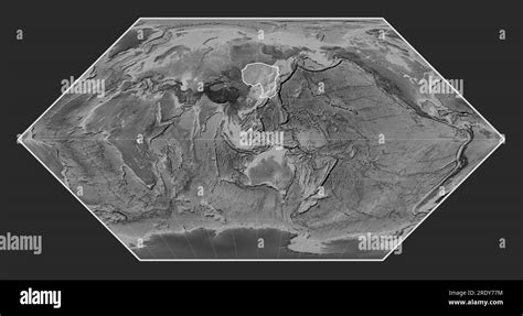 Amur Tectonic Plate On The Grayscale Elevation Map In The Eckert I Projection Centered