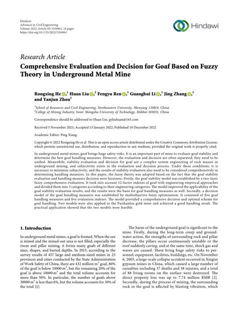 Pdf Comprehensive Evaluation And Decision For Goaf Based On Fuzzy Theory In Underground Metal Mine