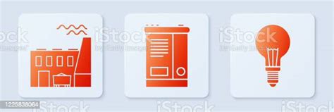 아이디어의 개념으로 자동차 배터리 석탄 발전소 및 공장 및 전구를 설정합니다 흰색 사각형 버튼입니다 벡터 개념에 대한 스톡 벡터 아트 및 기타 이미지 Istock