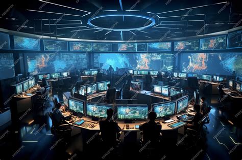 Premium Photo Modern Control Room With Multiple Screens Displaying