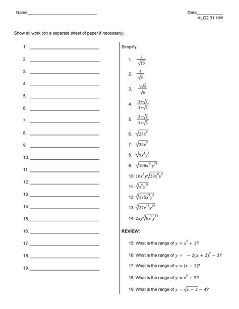 ALG HW ALG HW Name Date ALG HW Show All