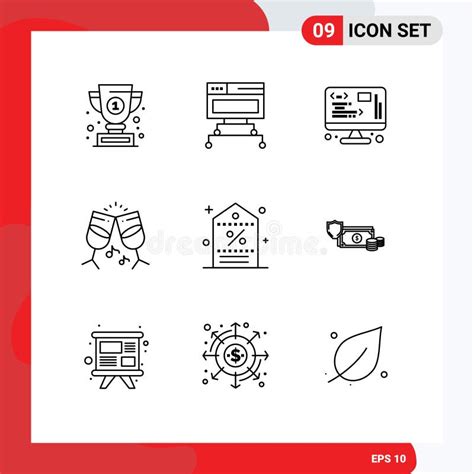 9 User Interface Outline Pack Of Modern Signs And Symbols Of Promotion Discount Data Music