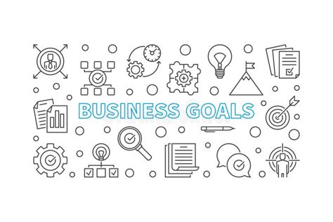 Business Goals Vector Blue Outline Horizontal Illustration Stock Vector