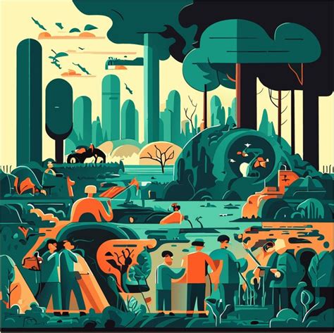 Premium Vector Sustainable Synergy Humans And Nature Collaborate For Ecosystem Restoration