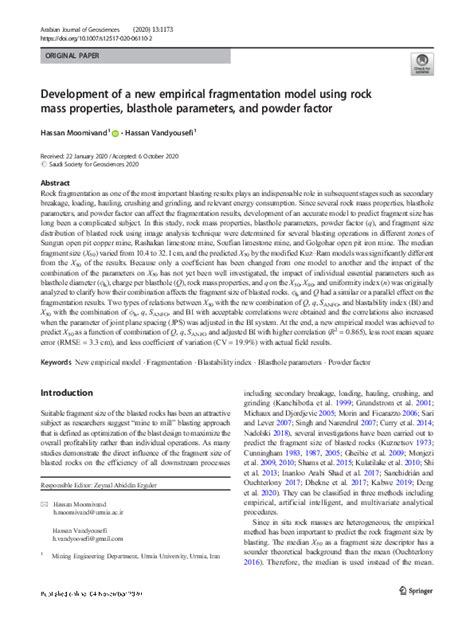 Pdf Development Of A New Empirical Fragmentation Model Using Rock Mass Properties Blasthole