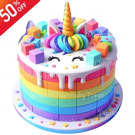 3d Blocky Unicorn Birthday Cake Png Happy Birthday Unicorn Png Clipart 3d Blocks Rainbow Cake