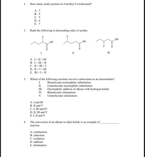 Solved 1 How Many Acidic Protons In 4 Methyl 5 Oxohexanal