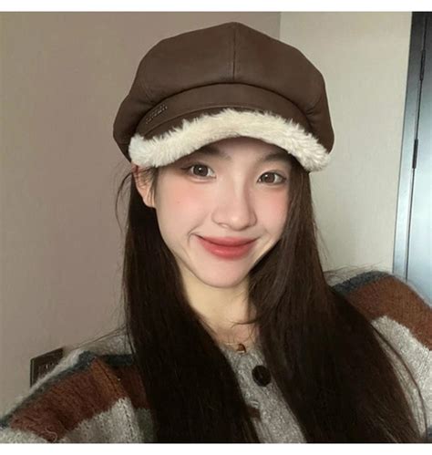엘럽 여성모자 빈티지 가죽 베레모 겨울 뽀글이 팔각모자 토끼털 박템4 티몬