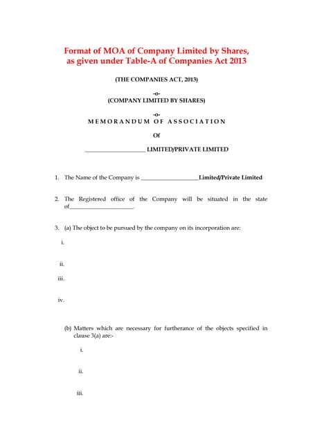 Sample Memorandum Of Association It Firm