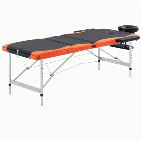 Massage Table Foldable 3 Zones Aluminum Black And Orange Massagetisch