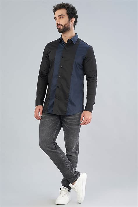 Black And Blue Cotton Shirt By Aces By Arjun Agarwal At Pernias Pop Up