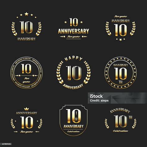 10 년 주년 기념 로고 10 주년 기념 골드 로고 세트입니다 10에 대한 스톡 벡터 아트 및 기타 이미지 10 0명