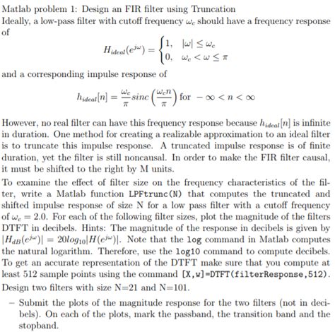 solved matlab problem 1 design an fir filter using