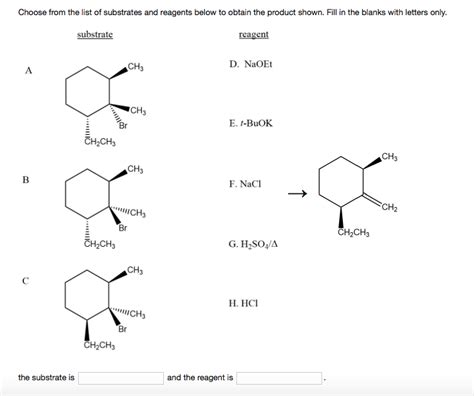 solved choose from the list of substrates and reagents below