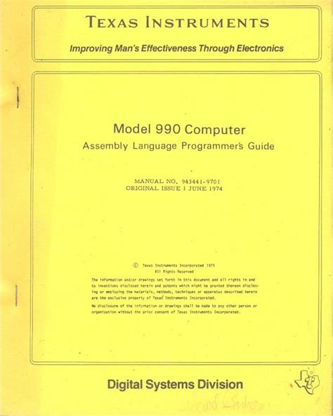 Model 990 Computer Assembly Language Programmer S Guide Manual