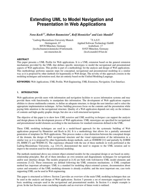 Extending Uml To Model Navigation And Presentation In Web Applications Pdf Computers