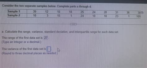 Solved A Calculate The Range Variance Standard Deviation Chegg Com