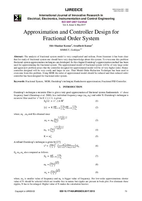 Pdf Approximation And Controller Design For Fractional Order System