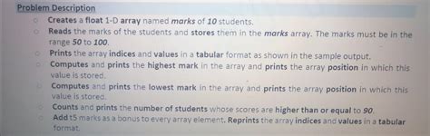Solved Problem Description Creates A Float 1 D Array Named Chegg