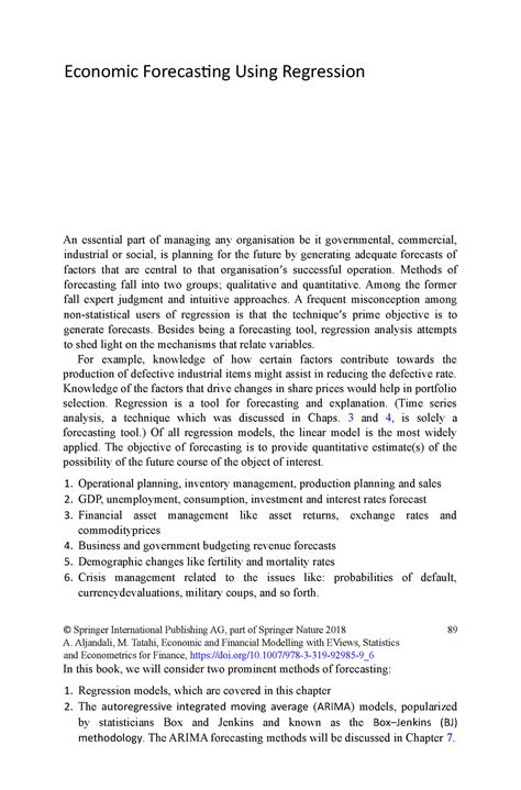 Economic Forecasting Using Regression Methods Of Forecasting Fall