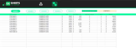 Free Price Comparison Template Exsheets