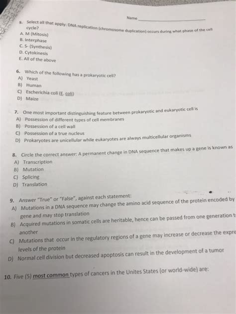 Solved Name S Select All That Apply Dna Replication