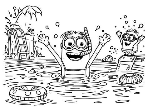 Minion Pool Party Coloring Page Make Your Own Coloring Page