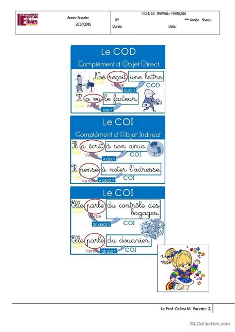 Compléments Cod Et Coi Pratique De L Français Fle Fiches Pedagogiques