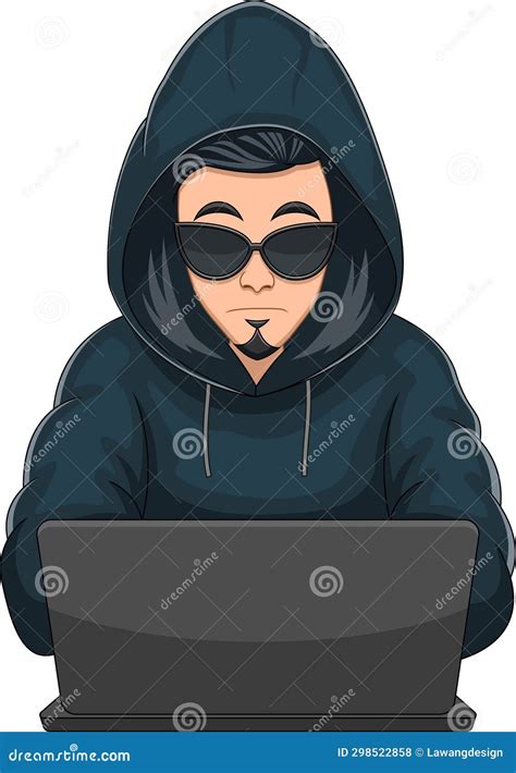 Cartoon Hacker Character Stealing Money Bag Cyber Crime Cartoon Vector